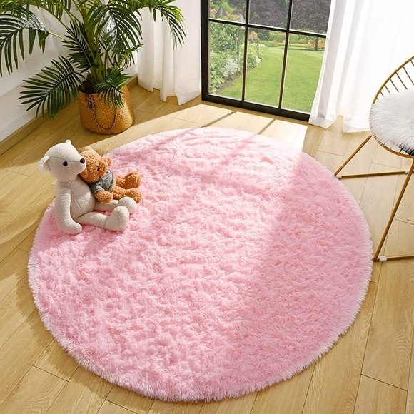 Source Unknown | Accessories | Big Round Fluffy Pink Rug | Poshmark